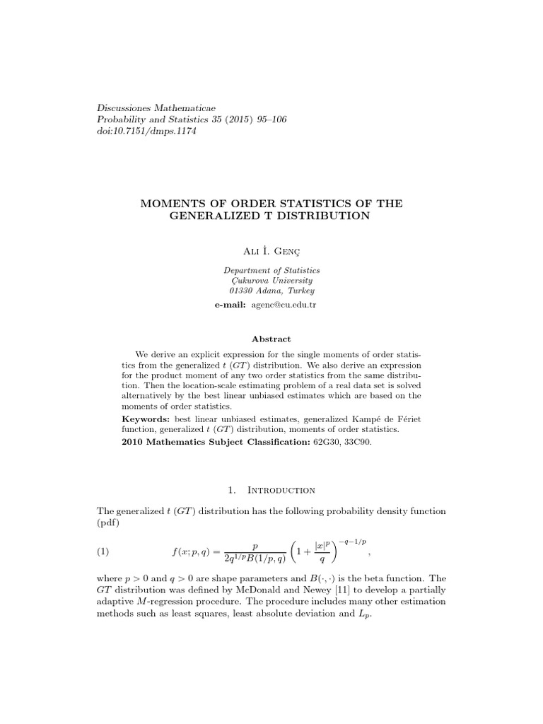 Moments of Order Statistics of The - 1 | PDF | Robust Statistics | Outlier