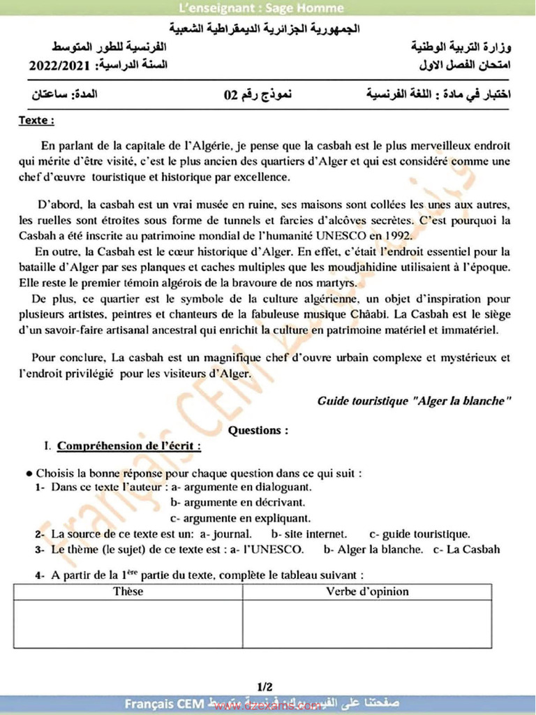 Dzexams 4am Francais 827304 | PDF