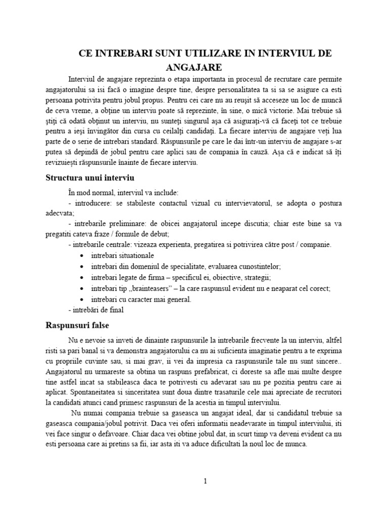 Ce Intrebari Sunt Utilizare in Interviul de Angajare | PDF