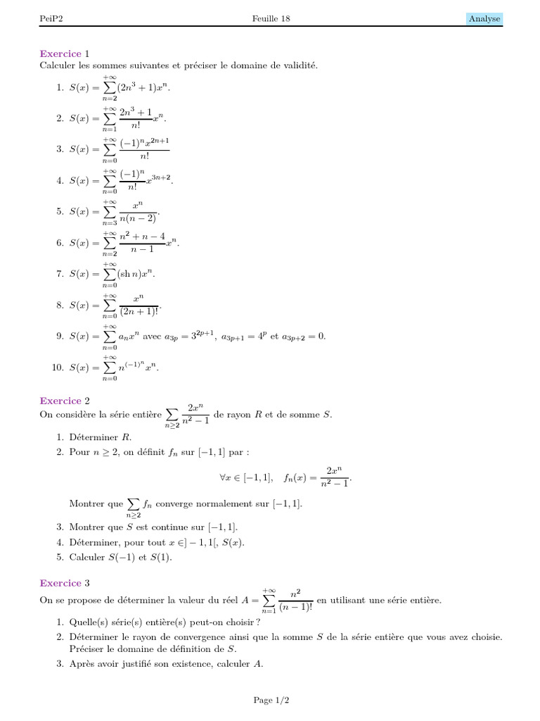 Calcul des séries entières et convergence | PDF | Série entière ...