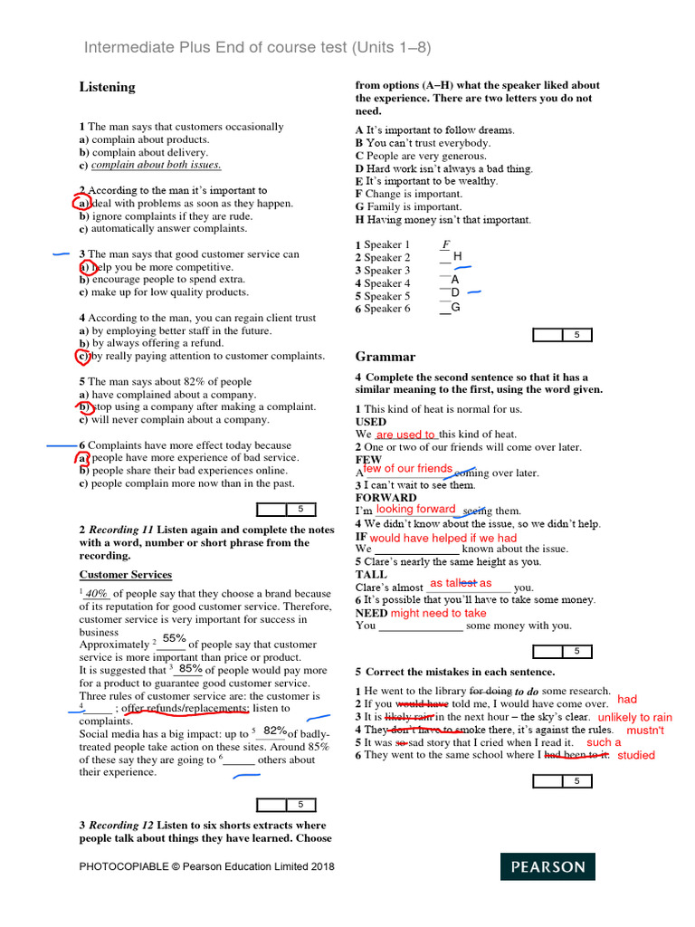 Intermediate Plus Course Test Review | PDF | Imagination | Creativity