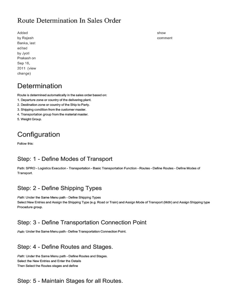 Route Determination in Sales Order Erp Operations SCN Wiki | PDF ...