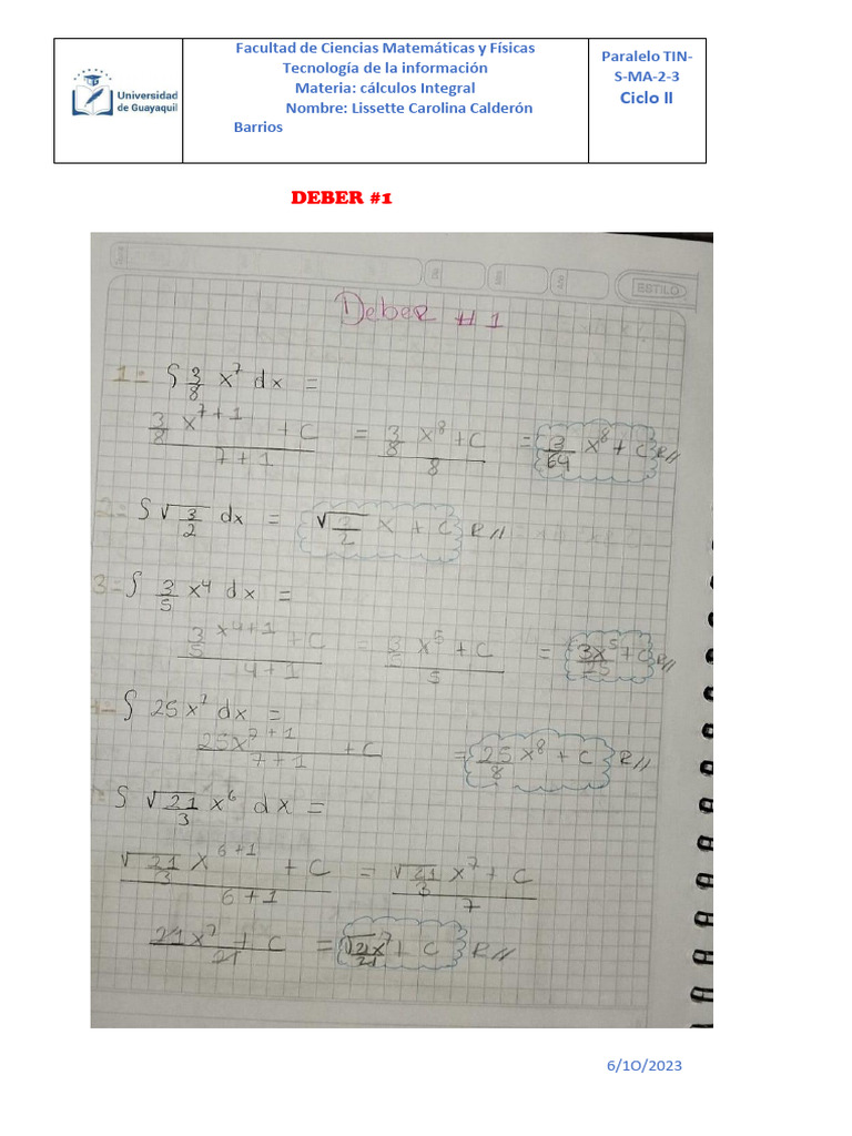 Deber de Cálculo Integral | PDF
