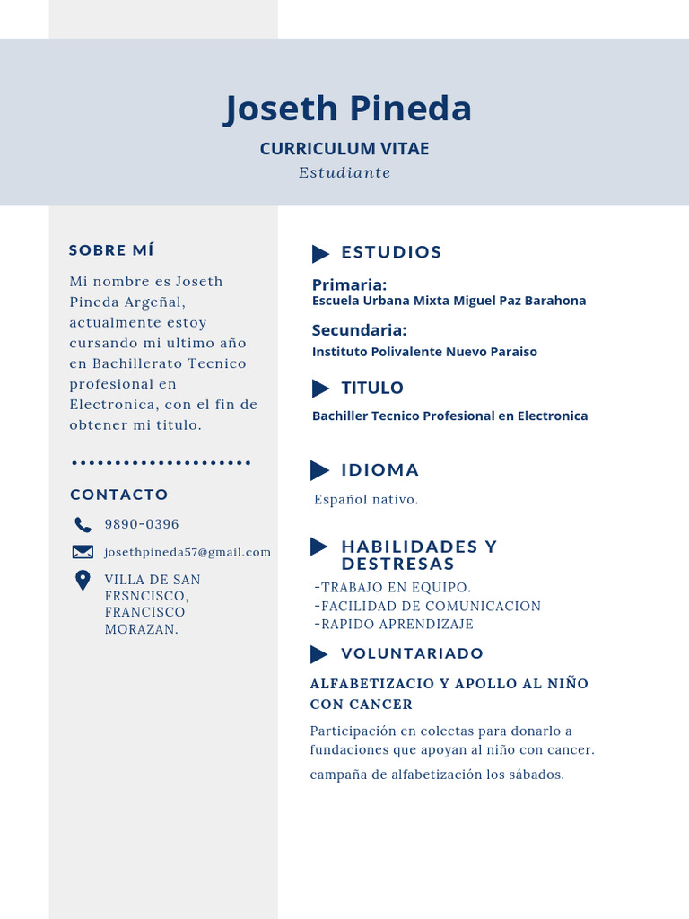 CV Sin Foto Trabajo Formal Joven Blanco Azul | PDF