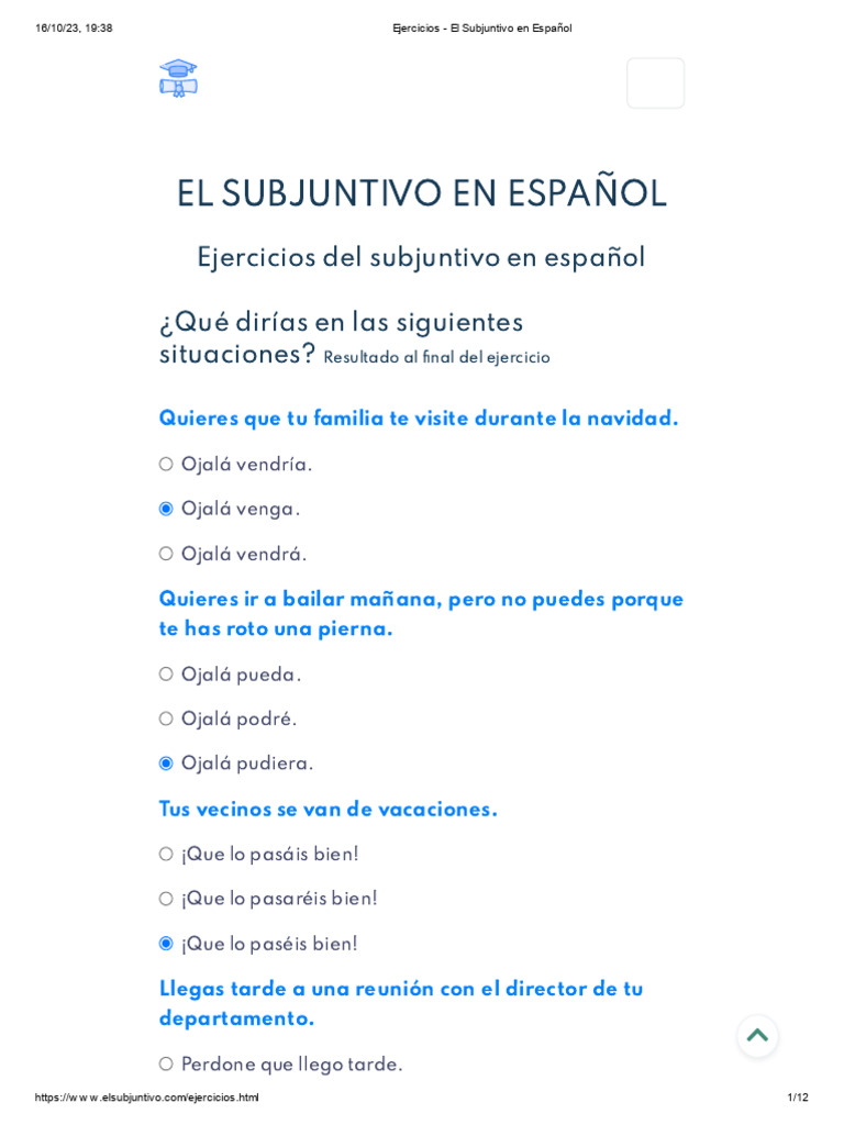 Ejercicios del Subjuntivo en Español | PDF
