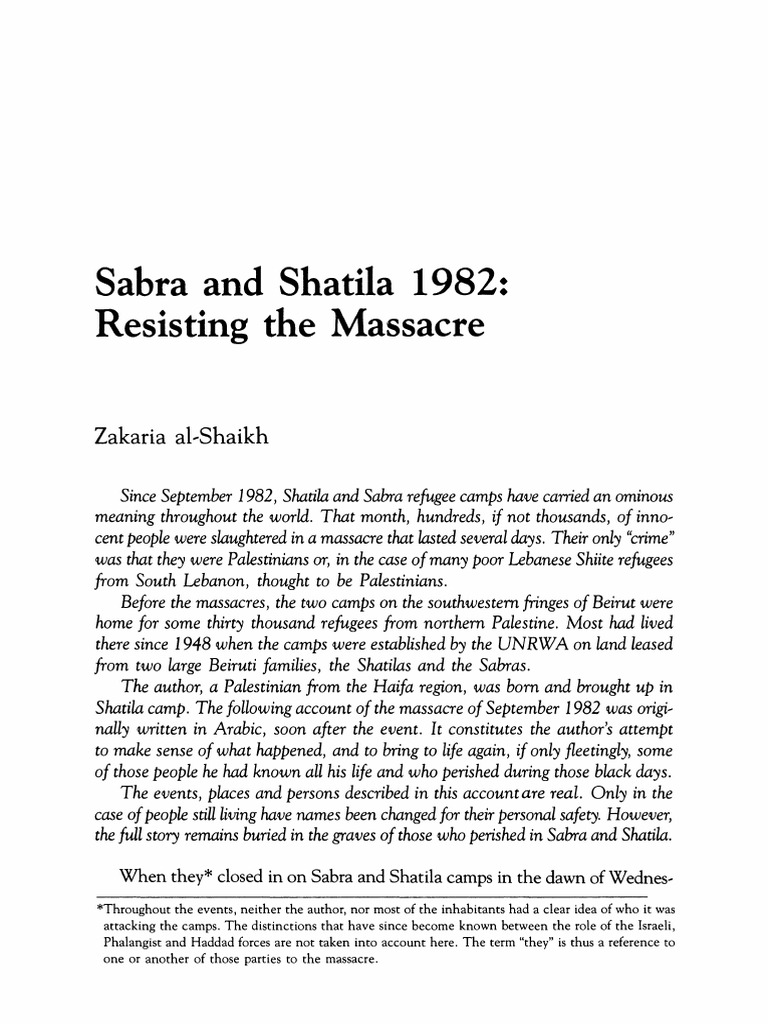 Sabra and Shatila 1982 Resisting The Massacre-Zakaria Al-Shaikh | PDF