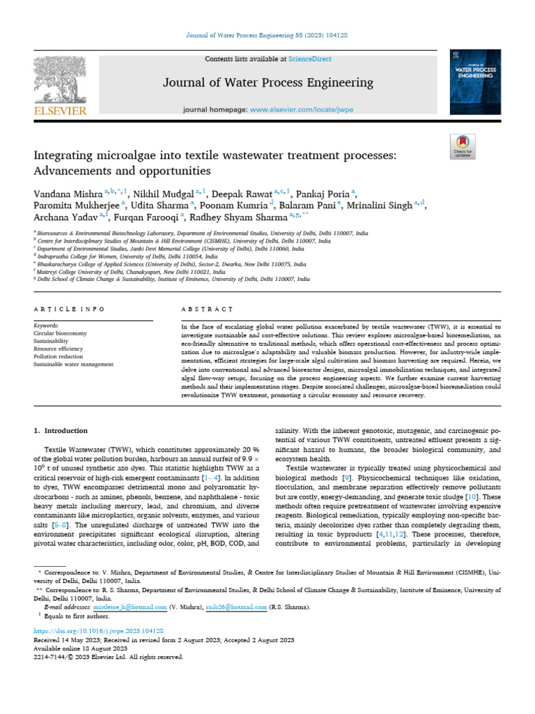 Integrating Microalgae Into Textile Wastewater Treatment Processes | PDF | Wellness | Science ...