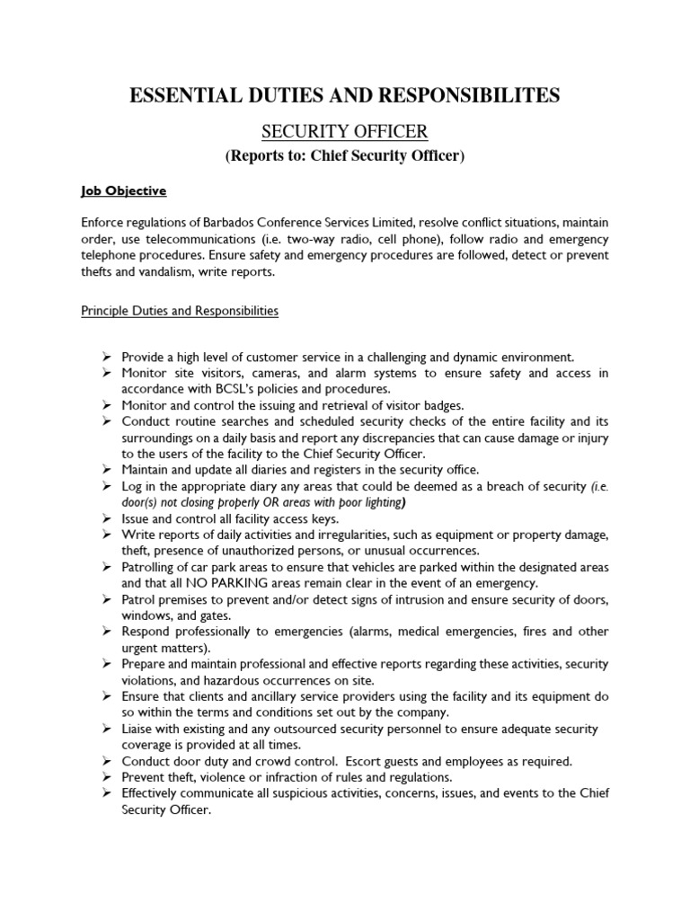 Security Officer Job Description | PDF | Computers
