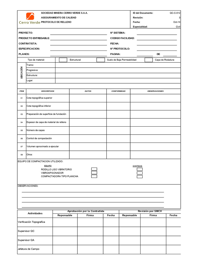 QC-C-012 - Protocolo de Relleno Estructural | PDF