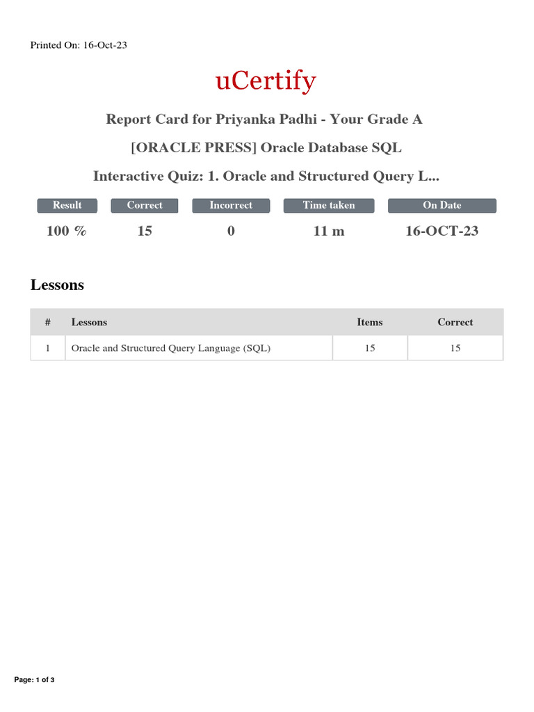 Report Card For Priyanka Padhi | PDF | Sql | Databases