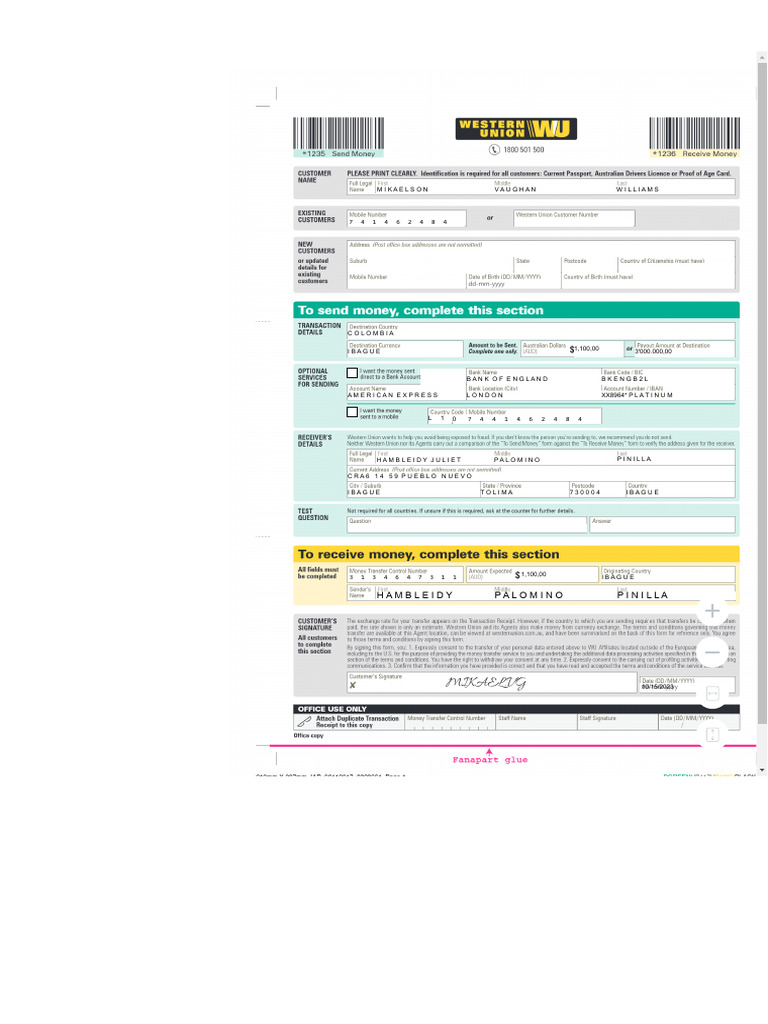 Western Union Form | PDF