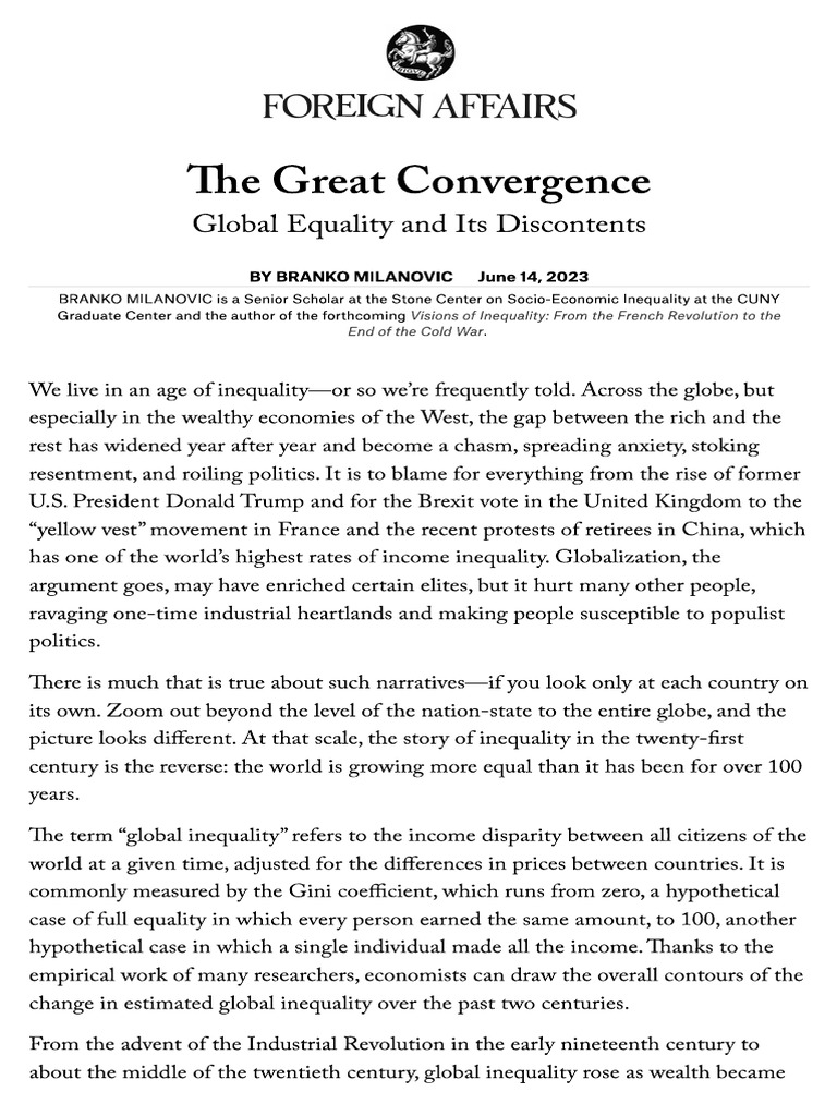 Branko Milanovic The Great Convergence Global Equality and Its ...