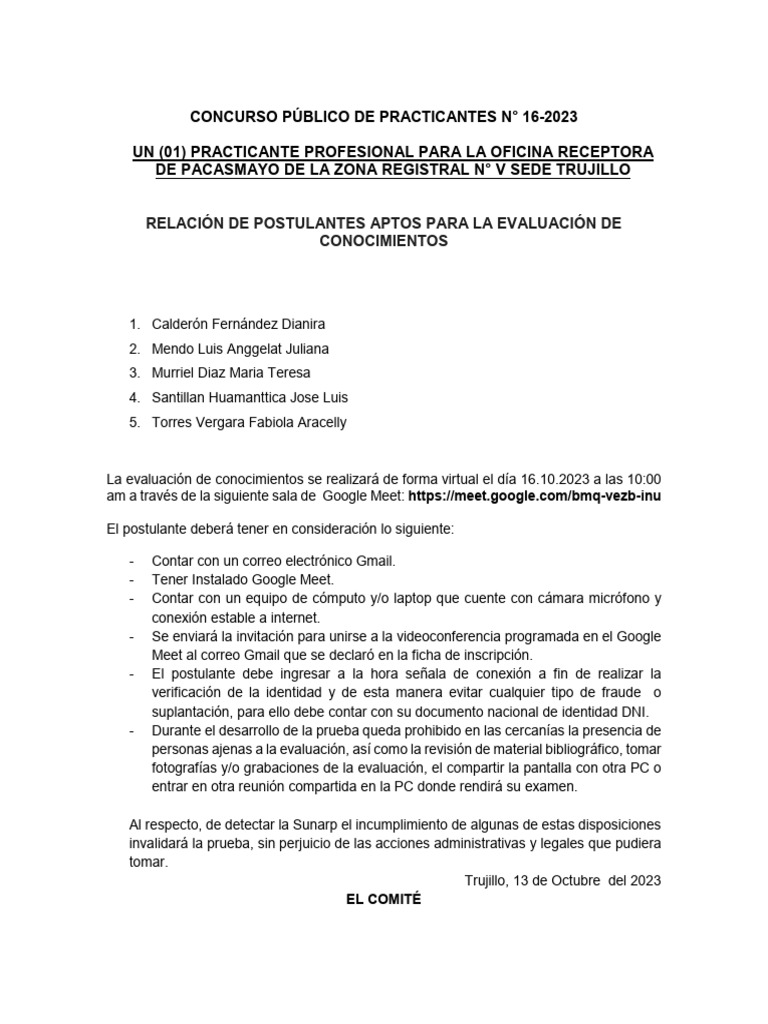 3 Relacion de Aptos para Evaluacion de Conocimientos | PDF