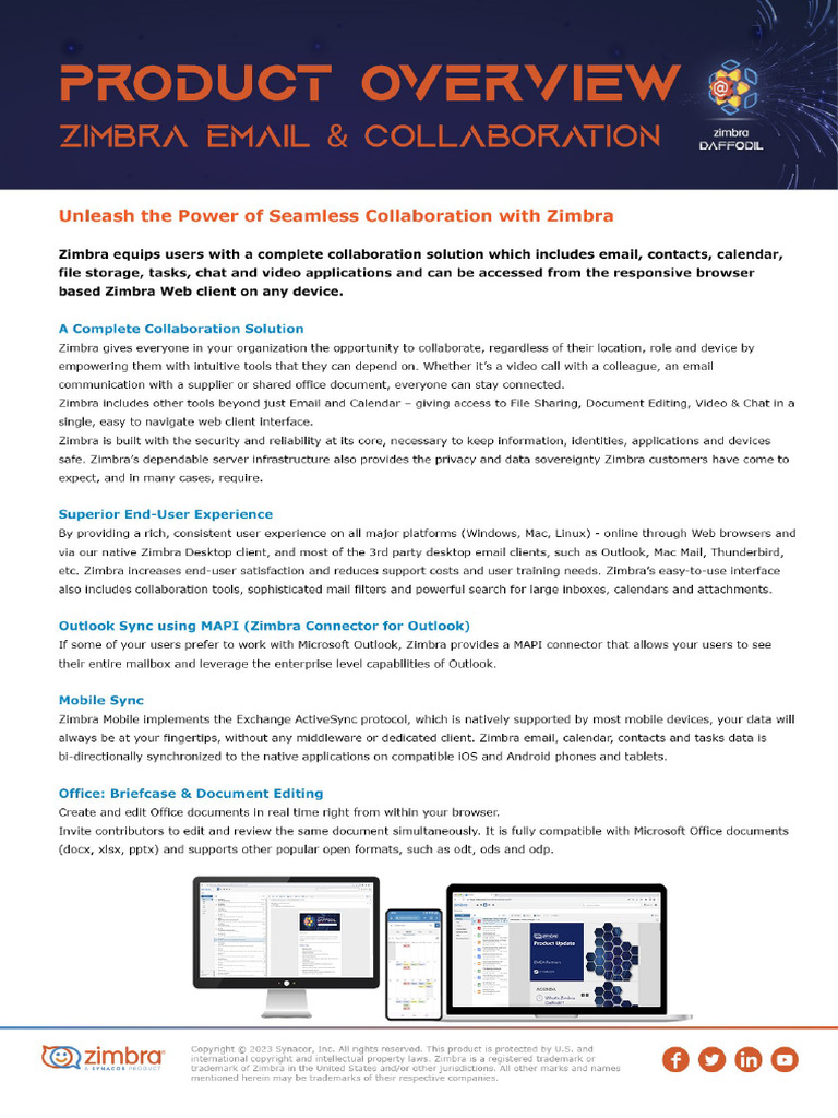 Zimbra Daffodil - Product Overview - 3 Pager | PDF