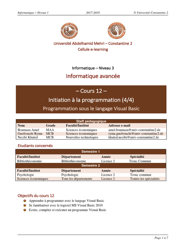 Info Niv3 Cours12 FR | PDF