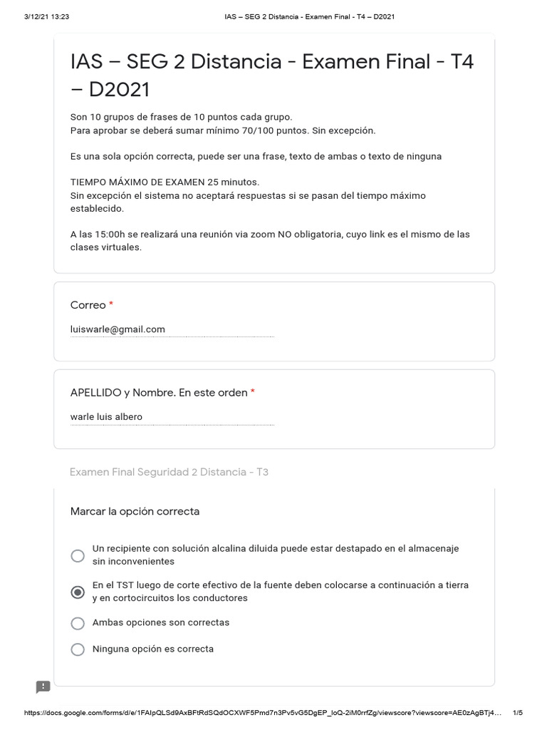 Examen Final IAS SEG 2 Distancia D2021 | PDF | Física Aplicada e ...