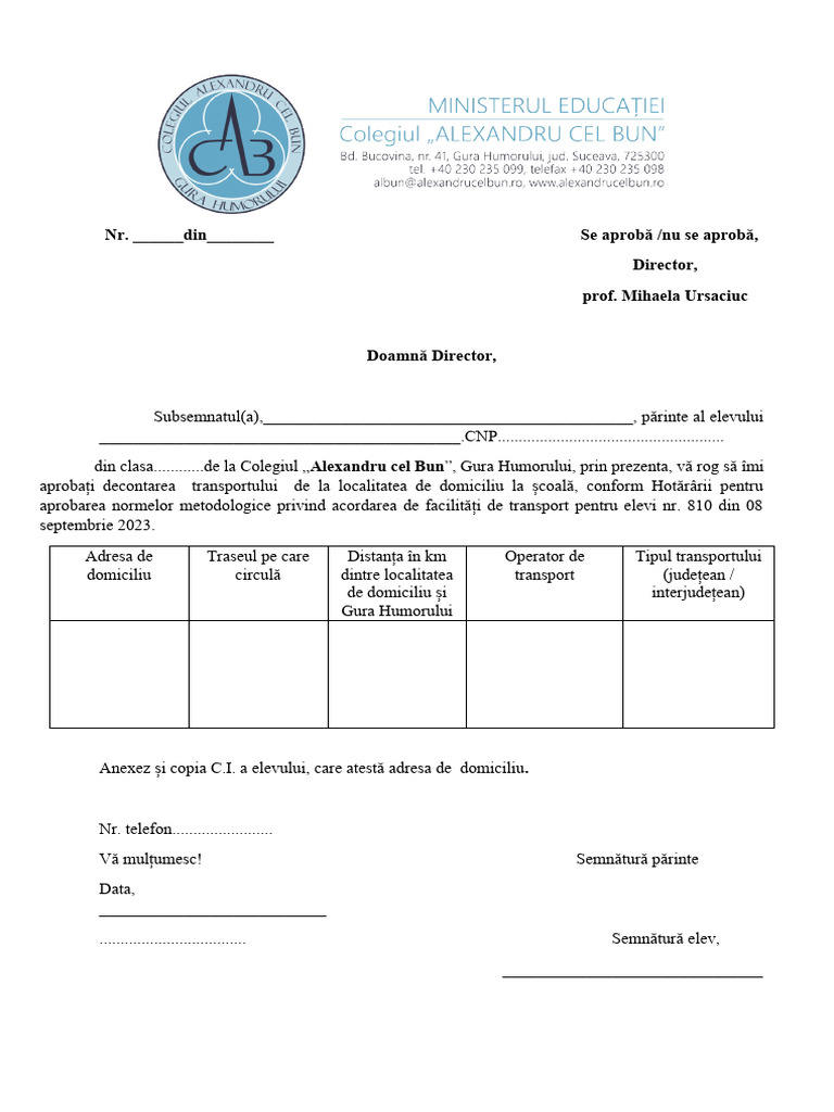 TRANSPORTATORI Cerere Solicitare Facilitati Transport 2023-2024 SE DEPUNE DOAR LA ÎNCEPUTUL ...