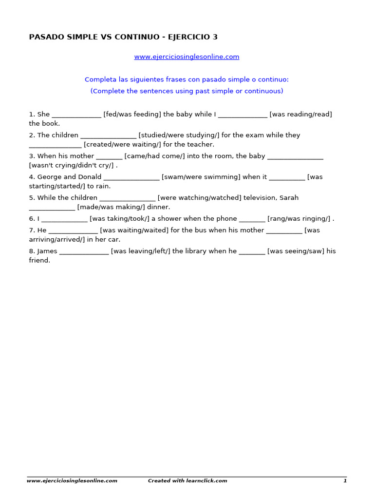 Pasado Simple VS Continuo - Ejercicio 3 | PDF