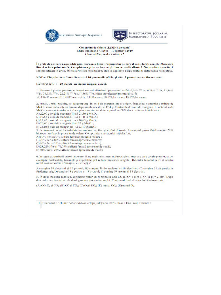 Subiecte LE 2020 Var2 Bucuresti | PDF