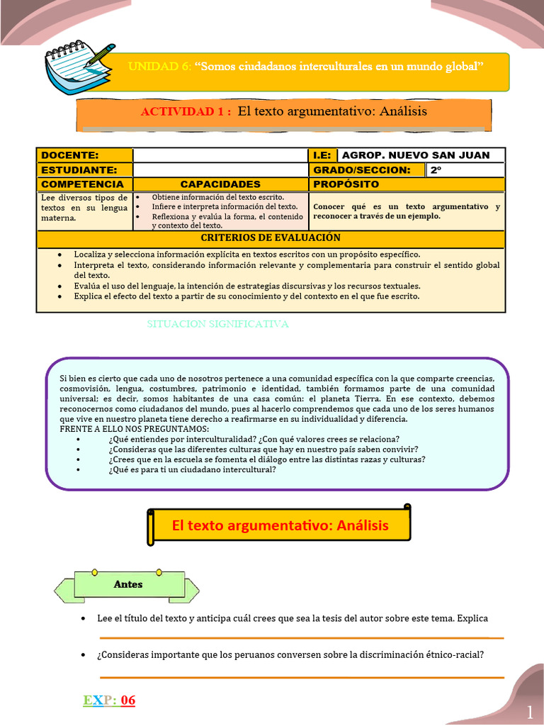 2° ACT1-COM-U6 - SEM 1 (1) (1) (Recuperado Automáticamente) | PDF | Discriminación | Racismo