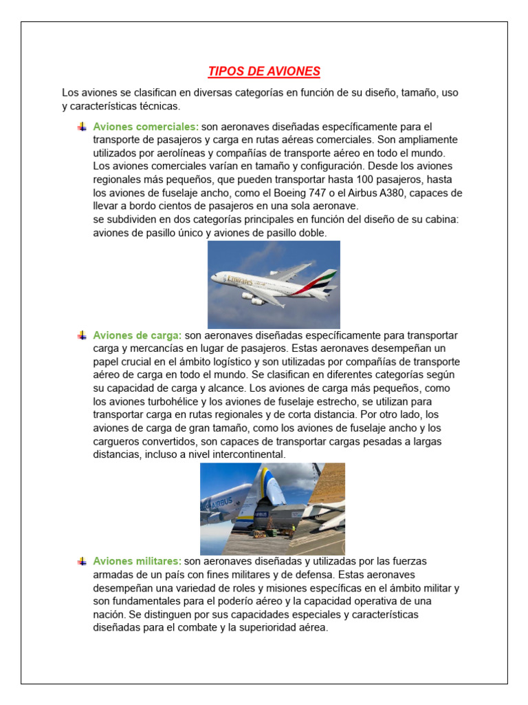 Clasificación de Tipos de Aviones | PDF