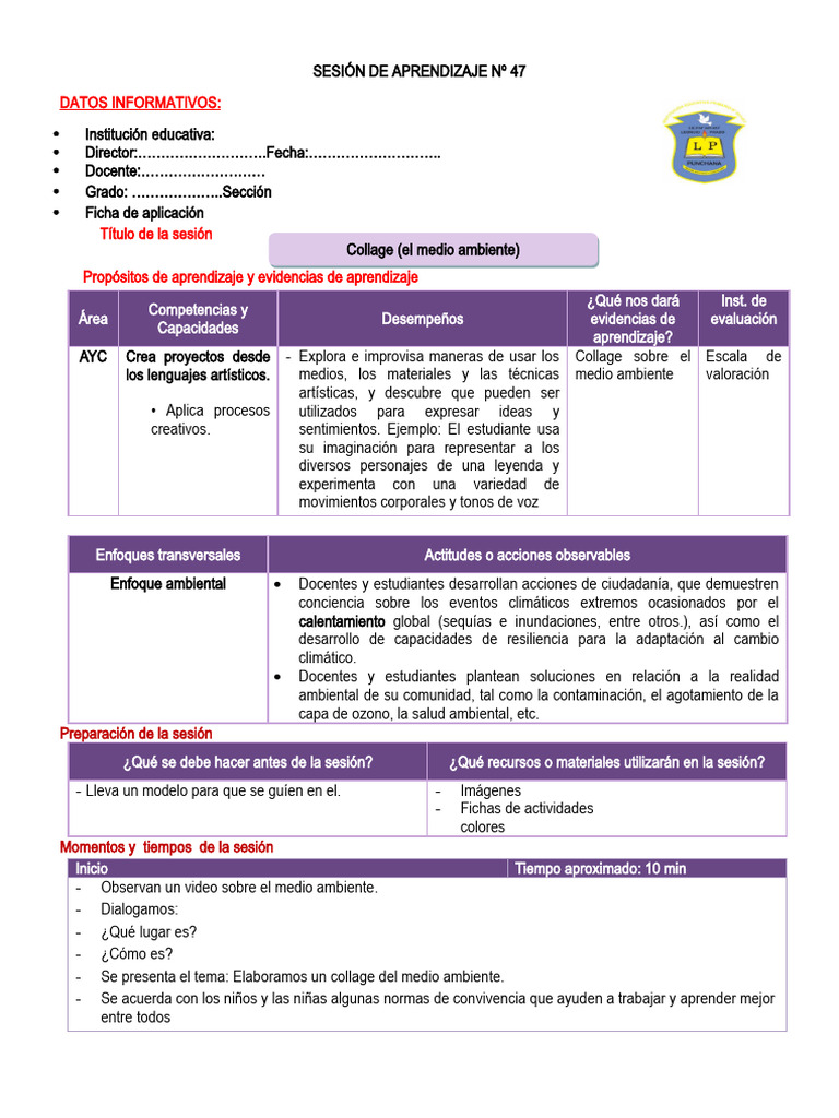 SESION Collage Medio Ambiente | PDF | Aprendizaje | Entorno natural
