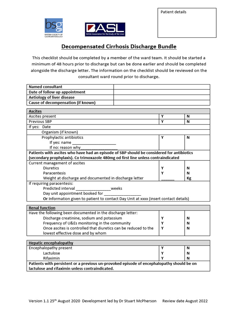 Cirrhosis Discharge Bundle Long | PDF