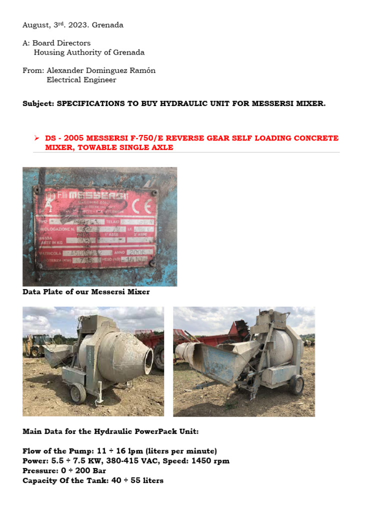 HOUSING MESSERSI MIXER Hydraulic SPECS | PDF