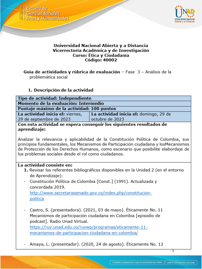 Guía de Actividades y Rúbrica de Evaluación Unidad 2 - Fase 3 - Análisis de La Problemática ...