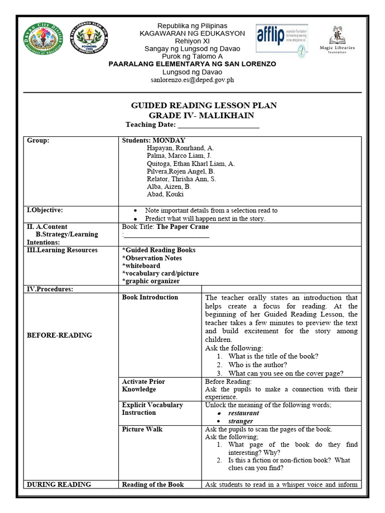 Final DURAYIMEEH LESSON PLAN THE PAPER CRANE | PDF | Education Theory ...