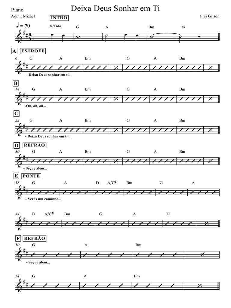 Deixa Deus Sonhar em Ti - Frei Gilson - Piano | PDF