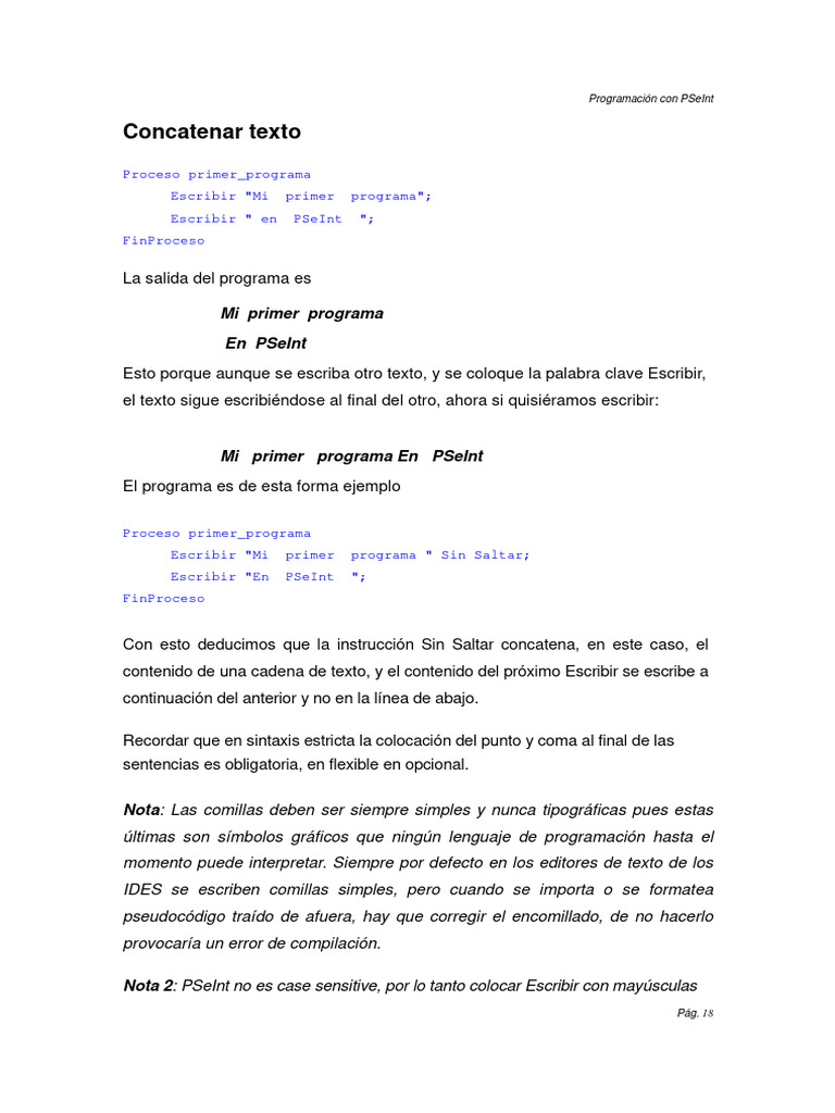 Concatenar Texto y Diagramas en PSeInt | PDF