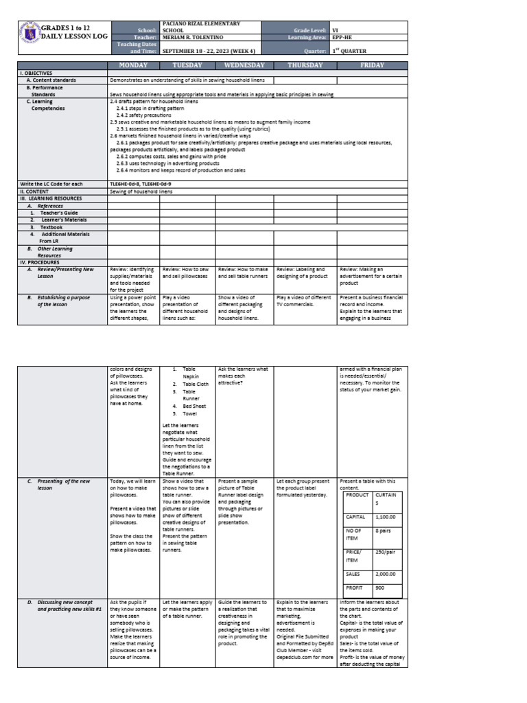 DLL - Epp 6 - Q1 - W4 | PDF