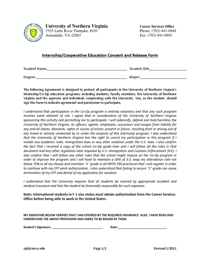 Cpt Consent And Release Form Pdf Internship Job Hunting