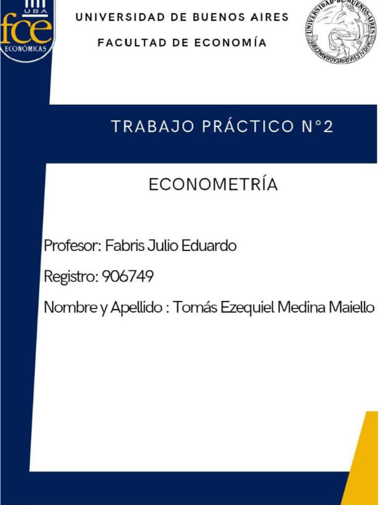 TP N°2 Econometria Fabris | PDF | Diferencia | Matriz (Matemáticas)