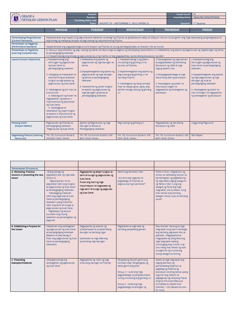 DLP - Araling Panlipunan 6 - Q1 - W2 | PDF