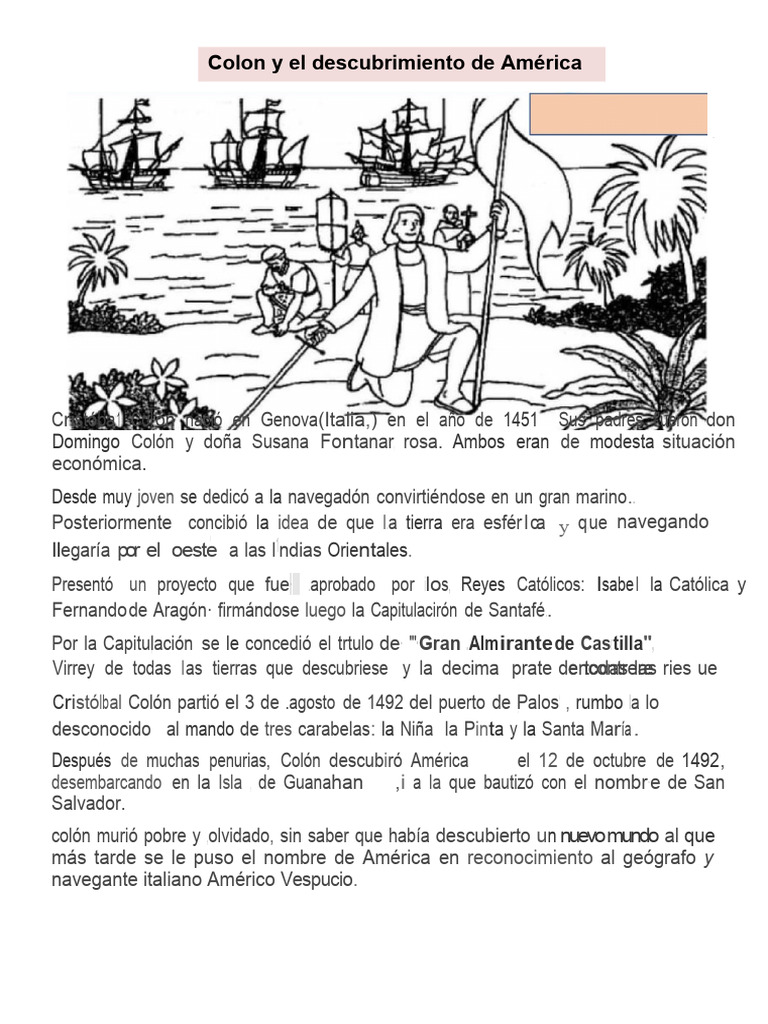Ficha de Descubrimiento de América | PDF | Cristobal colon | Edad del ...