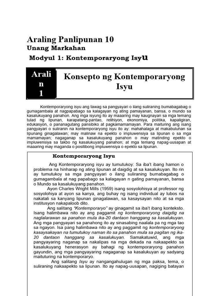 AP10 q1 Mod1 Kontemporaryong-Isyu | PDF