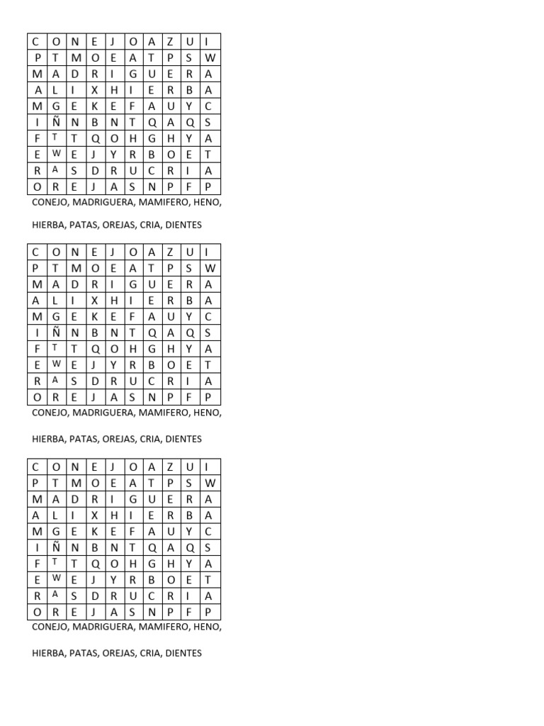 sopa de letras conejo | PDF