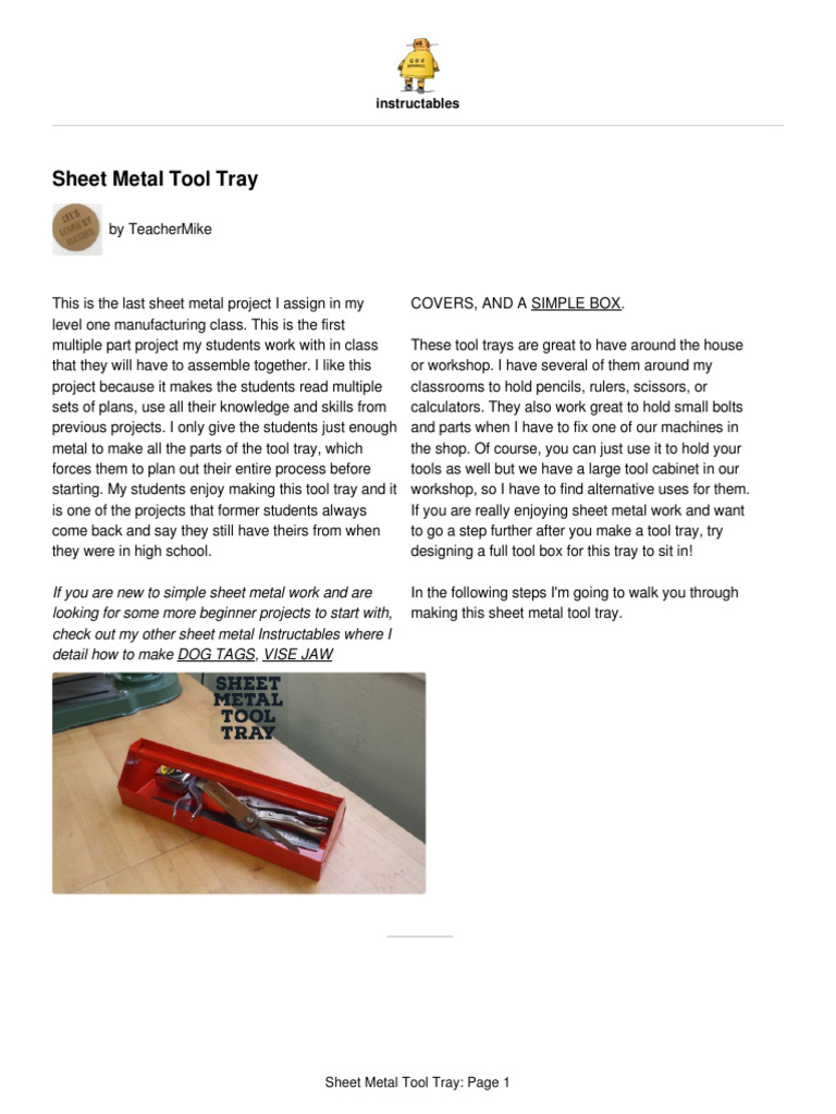 Sheet Metal Tool Tray | PDF