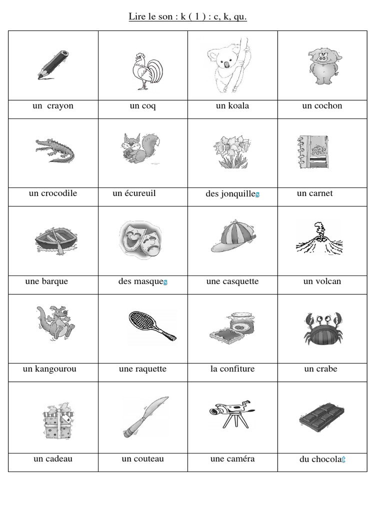 Lecture des sons : k avec c, k, qu | PDF | Jeunes adultes