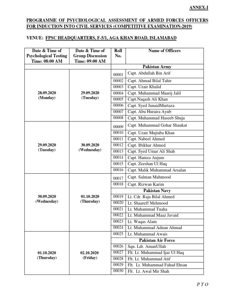CE 2019 Army Induction Psychological Assessment Schedule | PDF
