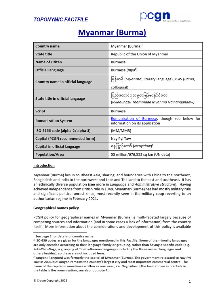 Myanmar Burma Factfile | PDF | Myanmar | Human Communication