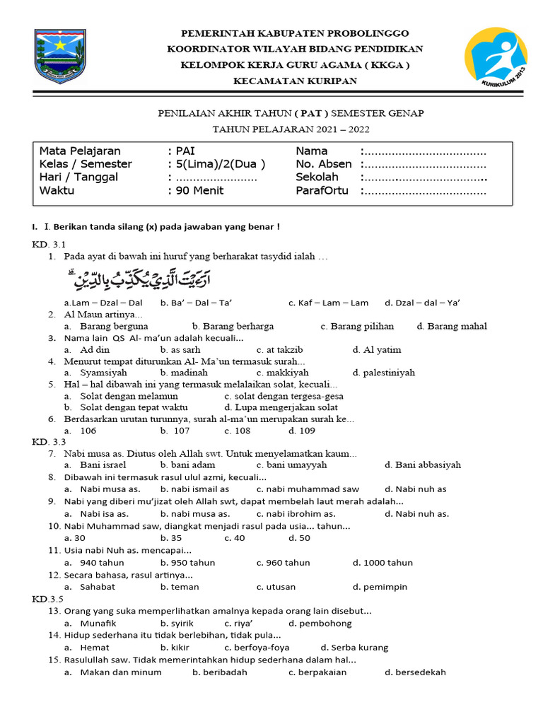 PAT PAI Kelas 5 | PDF