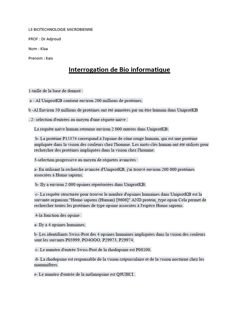 Interro de Bioinfo | PDF