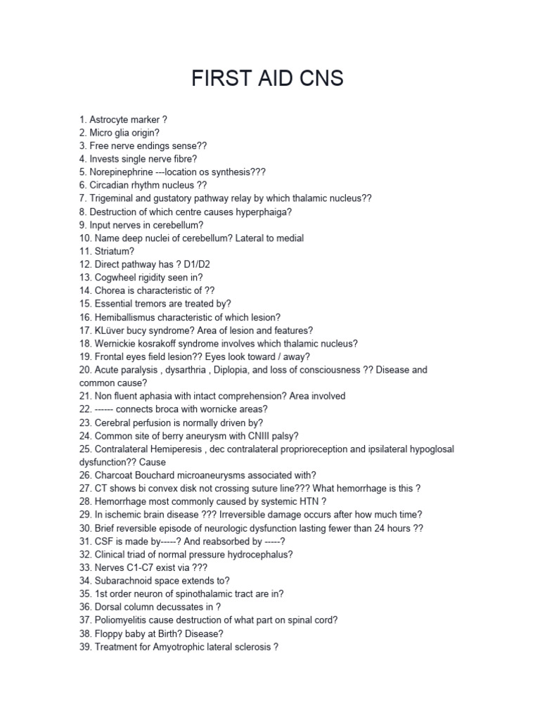 First Aid Cns | PDF | Cerebellum | Spinal Cord