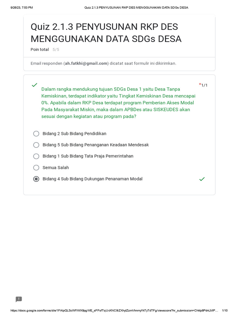 Quiz 2.1.3 Penyusunan RKP DES Menggunakan Data SDGs DESA | PDF | Sains & Matematika