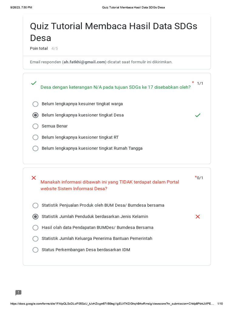 Quiz Tutorial Membaca Hasil Data SDGs Desa | PDF Quiz Tutorial Membaca Hasil Data SDGs Desa | PDF