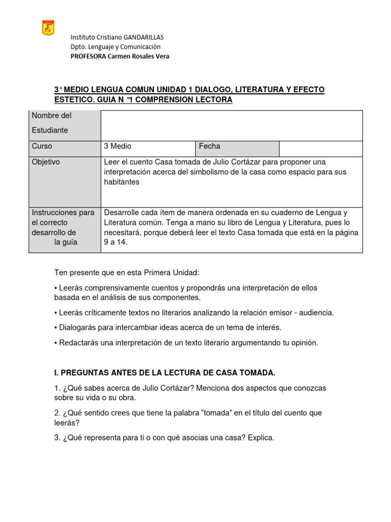 3ro Medio Lenguaje Común UNIDAD 1 DIALOGO, LITERATURA Y EFECTO ESTETICO ...