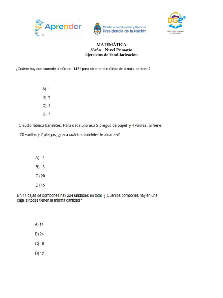 Simulacro - Pruebas Aprender - Arg | PDF